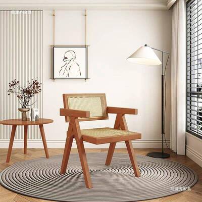欧客厅餐北昌迪加尔民宿餐椅XGF中古风餐饮店家用木藤实编靠背餐
