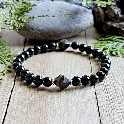1 Pc Black Tourmaline Obsidian Bracelet Men And Women, The I