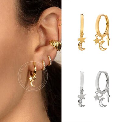 2024 Small Hoop Star Earrings For Women Pendientes Mujer