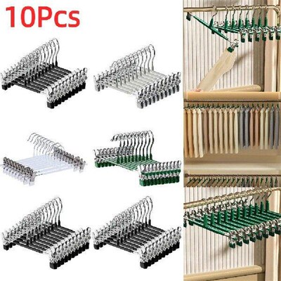 10Pcs Metal Trouser Hanger with Adjustable Clip Clothes