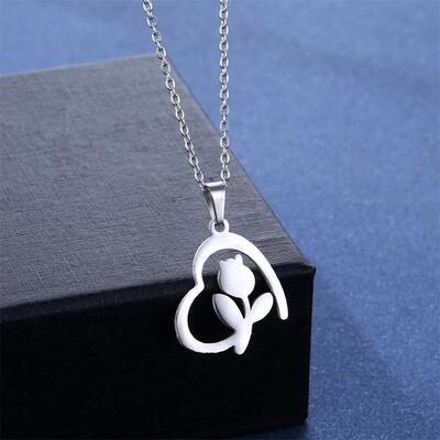 316L Fashion Stainless Steel Heart rose Pendant Charm Neckla
