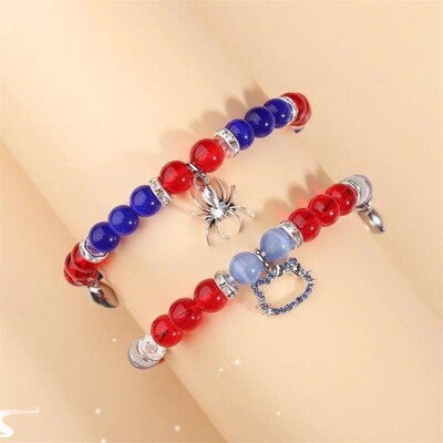 2Pcs/Set Spider Kitty Charm Bracelets Heart Magnetic Matchin