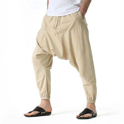 Men Cotton and Linen Pants Harem Pants Baggy Casual