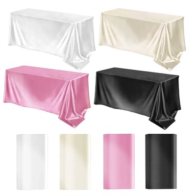 Rectangle Tablecloth Satin Table Cloth Bright Smooth White P