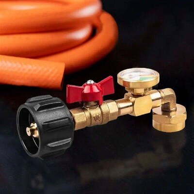 QCC1 Propane Refill Elbow Adapter with Gauge and ON-Off