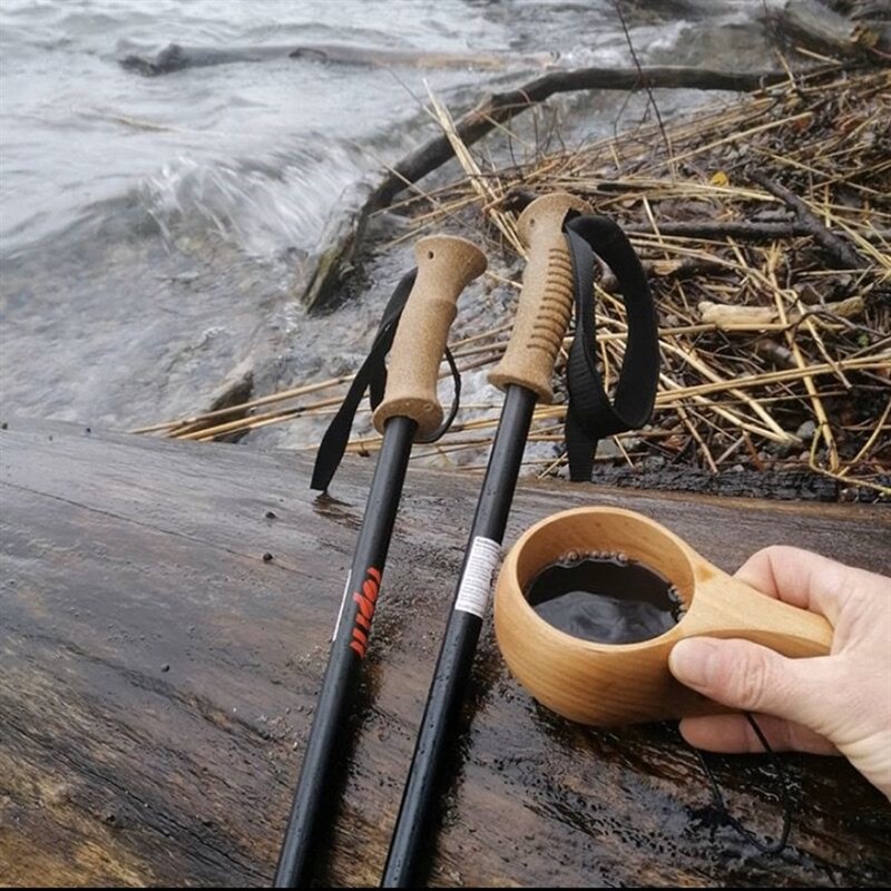 Finland Kuksa Portable Coffee Mug Rubber Wood Handle Two Hol