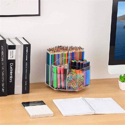 Acrylic Pen Holder 360-Degree Rotating Clear Pen Organizer