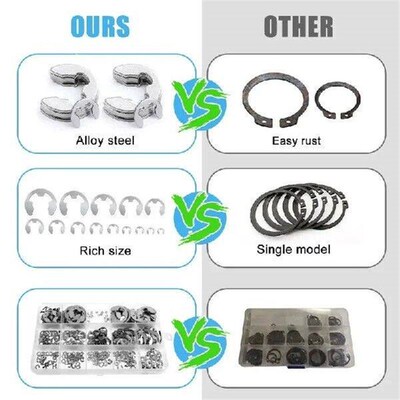 380pcs Stainless Steel E-Clip Circlip Washer Kit External