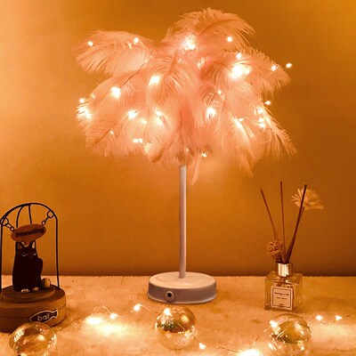 LED Feather Table Lamp With Remote Control Creative Bedside