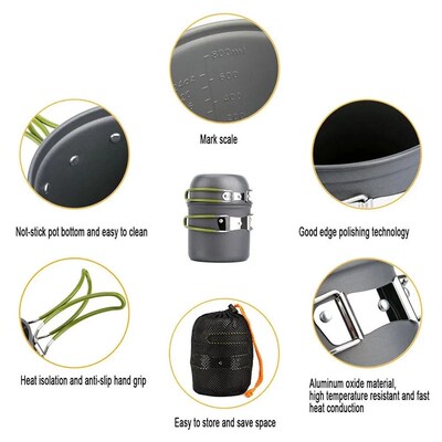 Camping Cookware Mess Kit Ultralight Camping Pot Set Outdoor