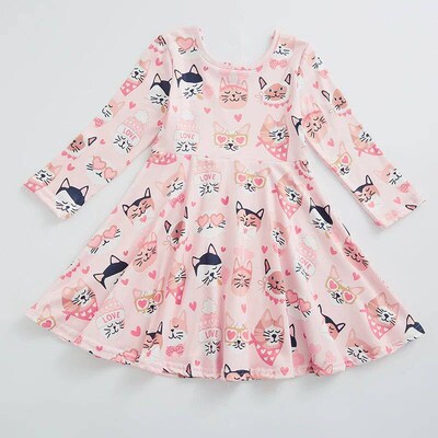 Girlymax Spring Baby Girls Kids Love Heart Cat Rainbow Print