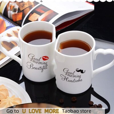 2Pcs/Set Couple Cup Ceramic Coffee Kiss Mug Handmade Irregul