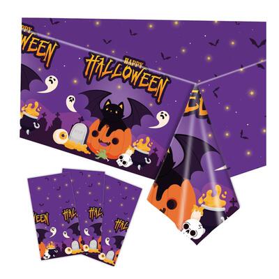 New Halloween Party Tablecloth Black Cat Pumpkin Theme Purpl