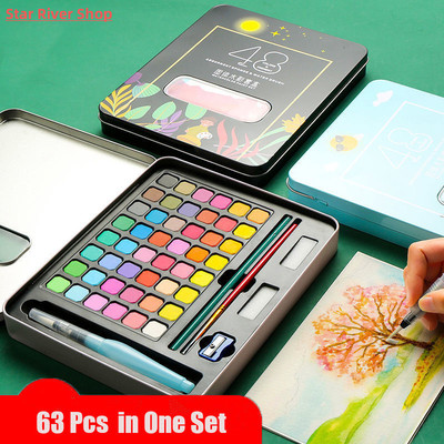63 Pcs Professional Watercolor Paint Set 48 Colors Painting