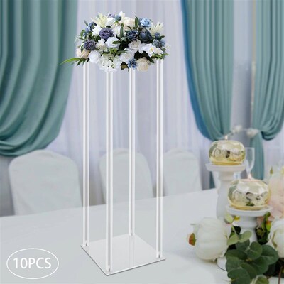 10Pcs Acrylic Vase Wedding Flower Stands Set, 23.6 H Clear C