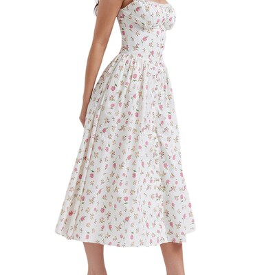 Womens Summer Midi Dress, Sleeveless Floral Print Button