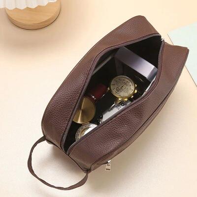 Men Travel Cosmetic Bag Zipper Makeup Bags PU Leather Travel