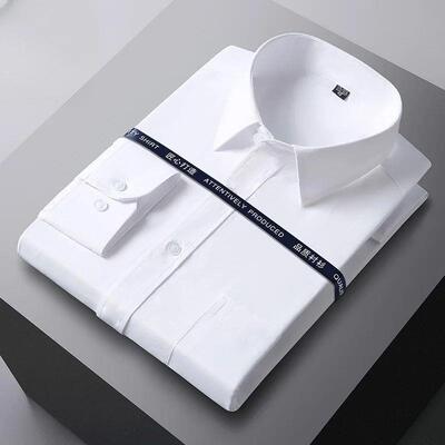 Men Formal Shirt Long Sleeve Office Solid Color Anti-Wrinkle