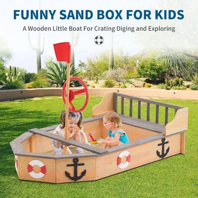Wooden Sandbox, Pirate Ship Kids Large Wooden Sand ox ench S