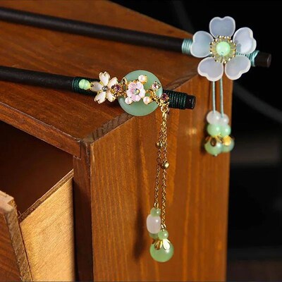 1PC Wooden Hair  Chinese Style Winding Flower Hairpin With T