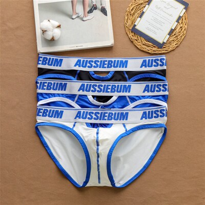 Mens three-piece briefs with small cutouts on the front and