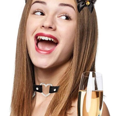 2 Buah Bando Telinga Kucing Hitam dengan Bel Kalung Choker H