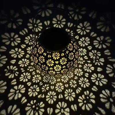 Outdoor Solar Powered Iron Hollow Projection Hand-Held Lamp