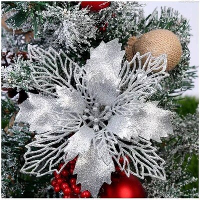5pcs 9cm Large Artificial Flowers Christmas Tree Pendant Hol