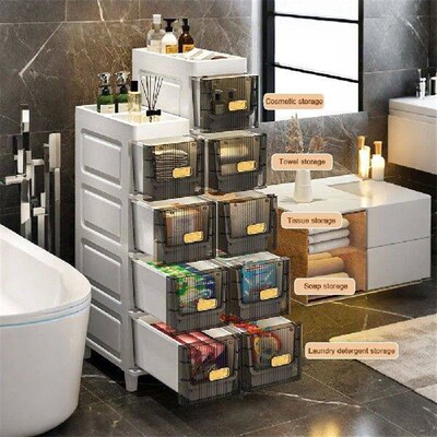 Narrow Toilet Storage Cabinet 4/5 Tier Waterproof