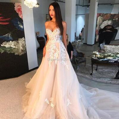 Off Shoulder Champagne Wedding Dresses 3D Ivory Appliques A