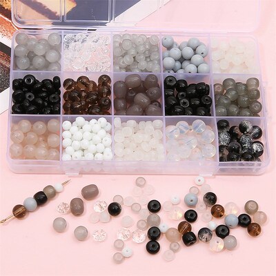 Marble Glass Beads 15 Color Black White Bracelet Necklace