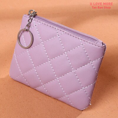 Women PU Leather Zip Coin Wallet Key Chain Fashion Small Pur