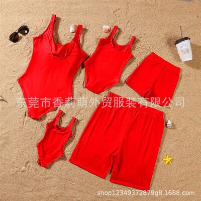 New Parent-child Family Swimsuit Red M-daughter Backless Bik