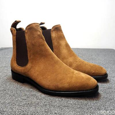 Men Chelsea Boots Black Brown Velvet High Ankle Dress Shoes