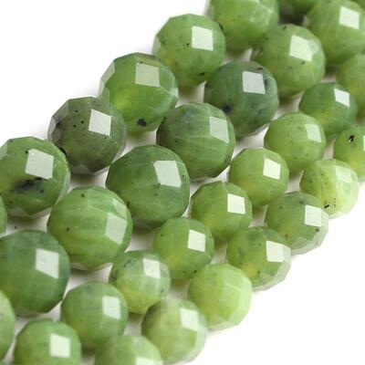 Natural Stones Green Canada Jade Beads Round Faceted Geometr