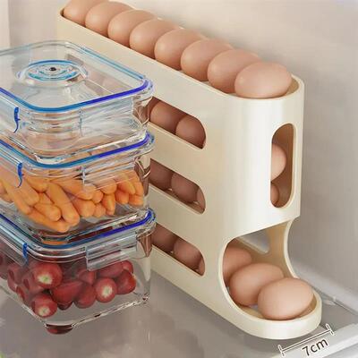 4 Layers Automatic Rolling Egg Holder Rack Fridge Egg Storag