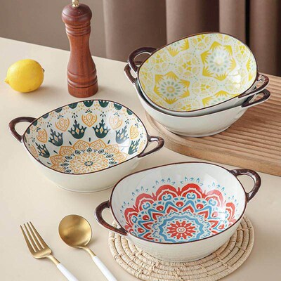 19CM Bohemian ceramic salad bowl, baked rice bowl