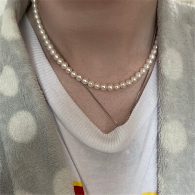 Pearl Necklace Men Simple Handmade Strand Bead Necklace  New