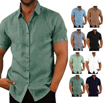 Summer Cotton Linen Shirts for Men Casual Short Sleeved Shir