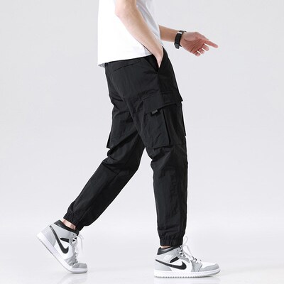 Mens Summer Thin Overalls Foot Bunle teny Freight Functiona