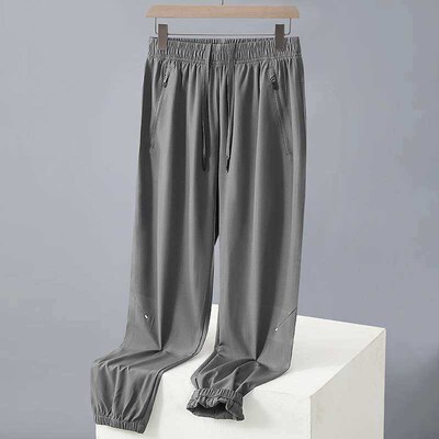 Pants Mens Summer Ice Silk Thin tendy Leg-toe Cropped Pants