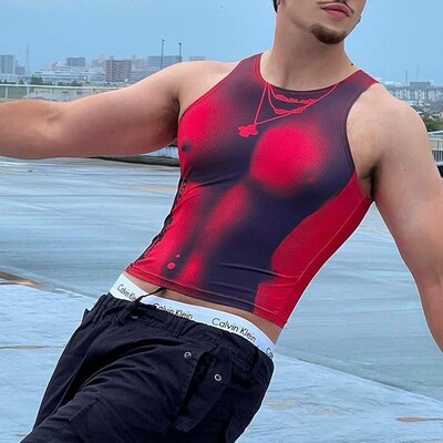 Distinctive Strap Hole Hollow Knitted Vest Elastic Slim-fit
