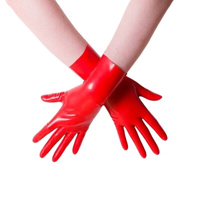 Sarung Tangan Lateks Pendek Uniseks 3D Mulus Hitam Merah Sar