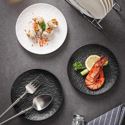 Stone patterned frosted black and white ceramic dining plate