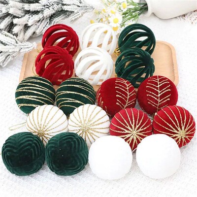 12/6PC Christmas Balls Flocked Christmas Ornaments Balls Vel