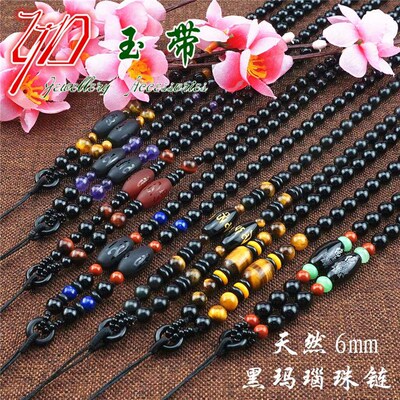 Natural black agate bead chain for men and women jade Buddha