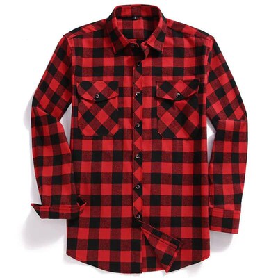 Fall Mens Flannel Plaid Long-Sleeved Casual Button Shirt US