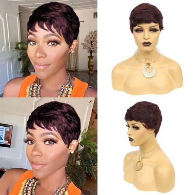 Short Straight Human Hair Wigs Natural Color Brazilian Remy