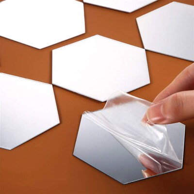 12Pcs 3D Mirror Wall er Hexagon Geometric Vinyl DIY Self Adh