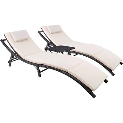 Patio Chaise Lounge Sets Outdoor Rattan Adjustable Back Cush